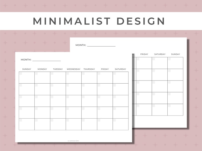 Undated Monthly Calendar Printable, Digital Planner Monthly Preview ...