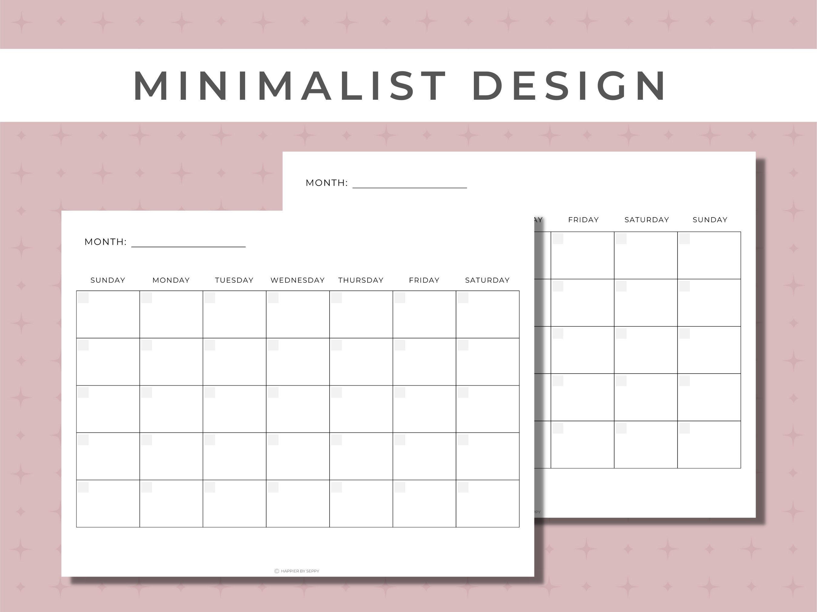 Undated Monthly Calendar Printable, Digital Planner Monthly Preview ...