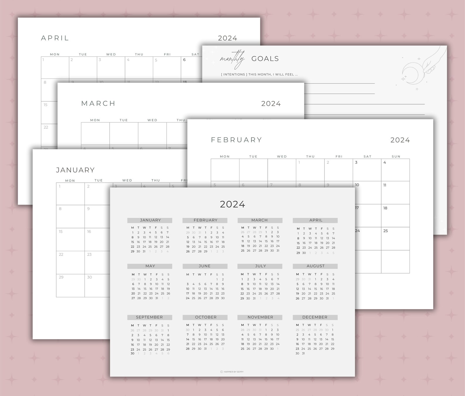 2024 Monthly Calendar Pages, Undated Monthly Calendar Printable ...