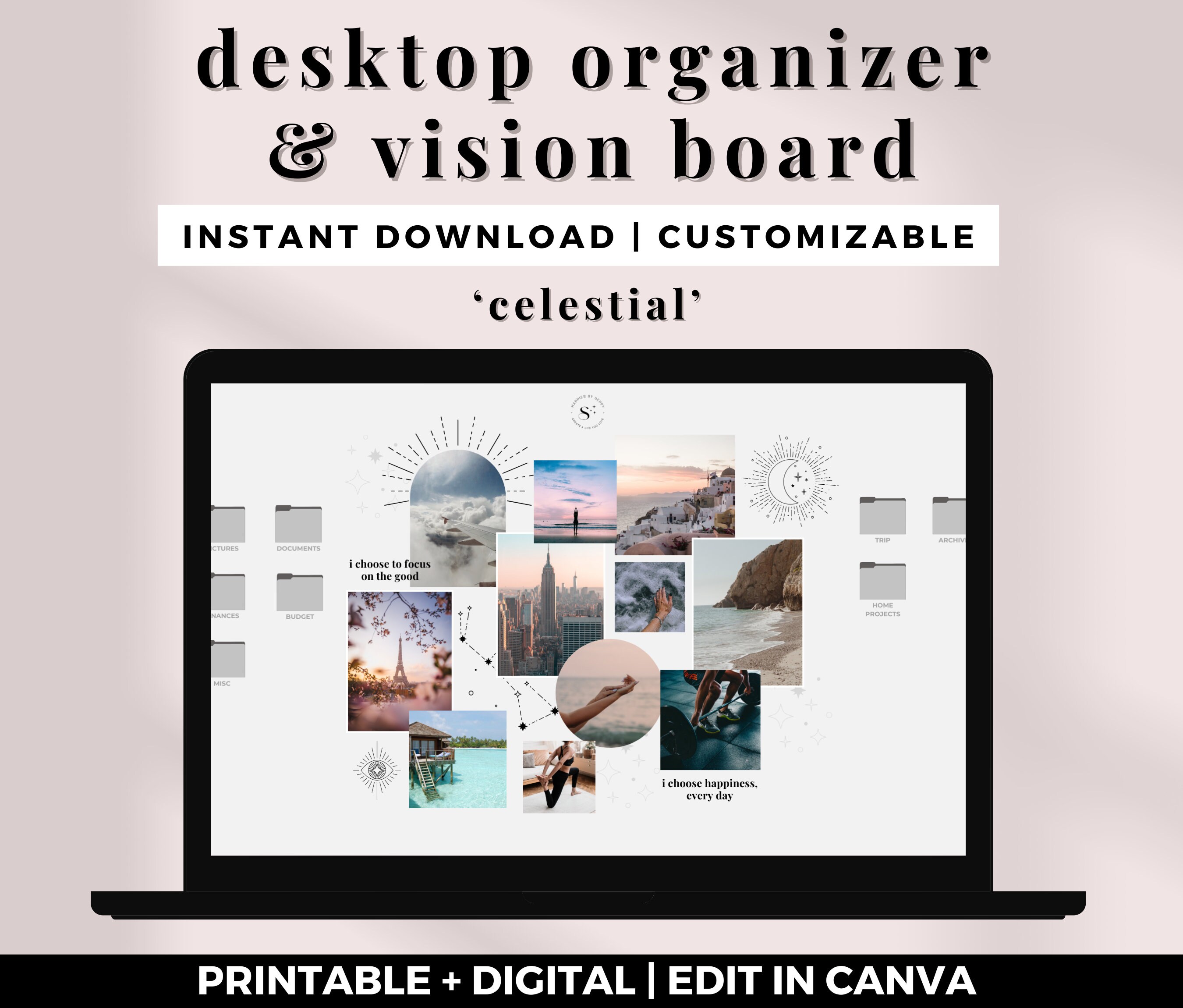 EDITABLE Desktop Wallpaper Organizer Aesthetic, Vision Board Kit ...