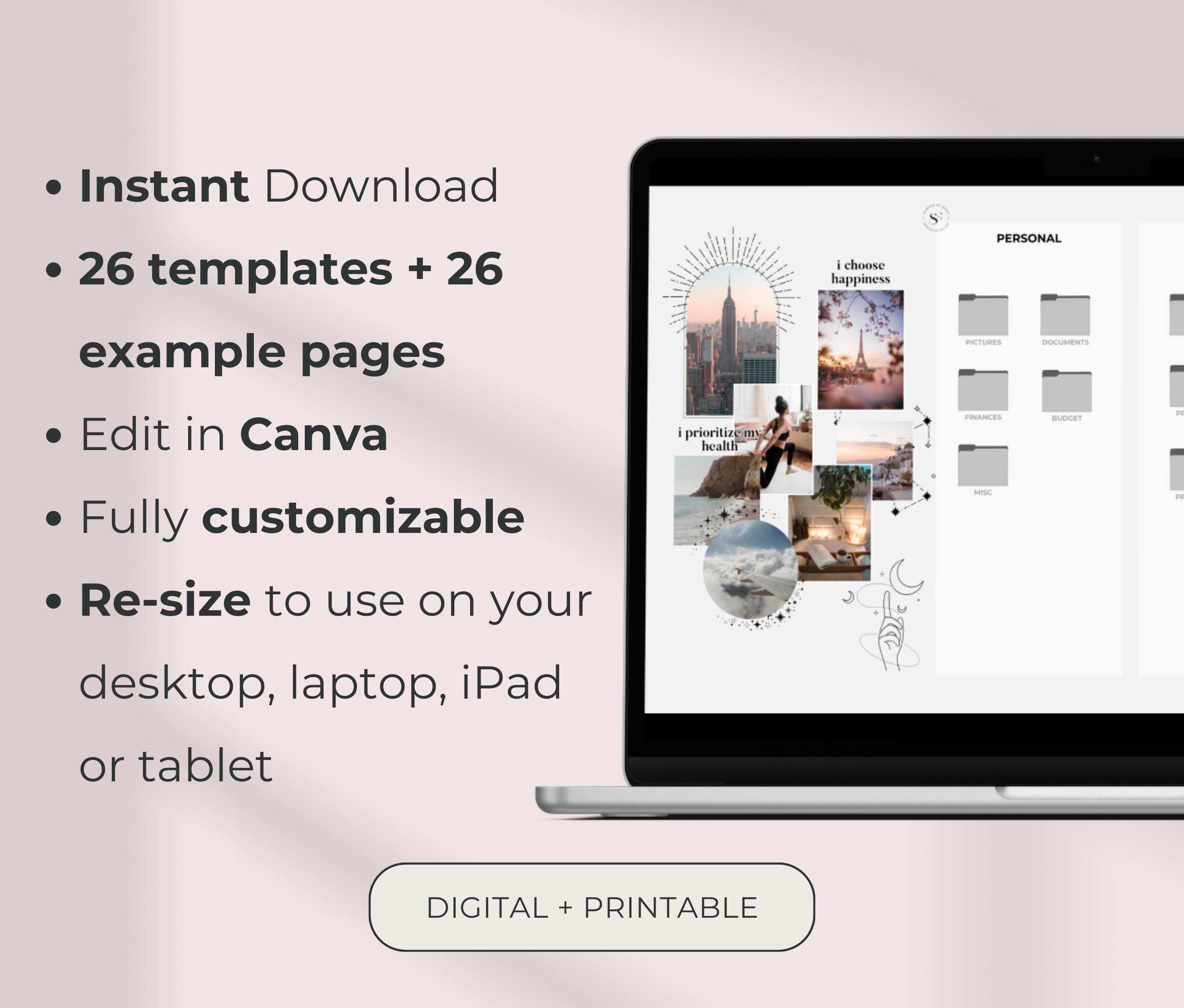 Canva Editable Vision Board Digital Vision Board Kit, 2024 Visions ...
