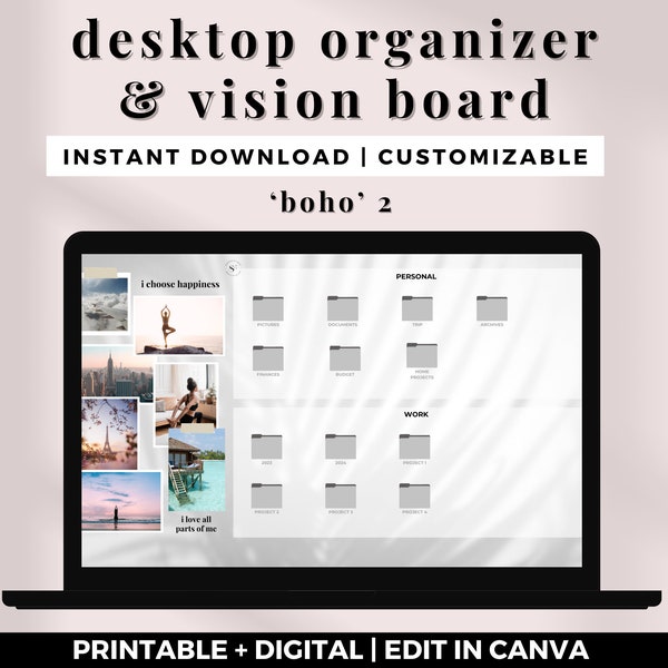 EDITABLE Desktop Wallpaper Organizer Aesthetic, Vision Board Kit ...