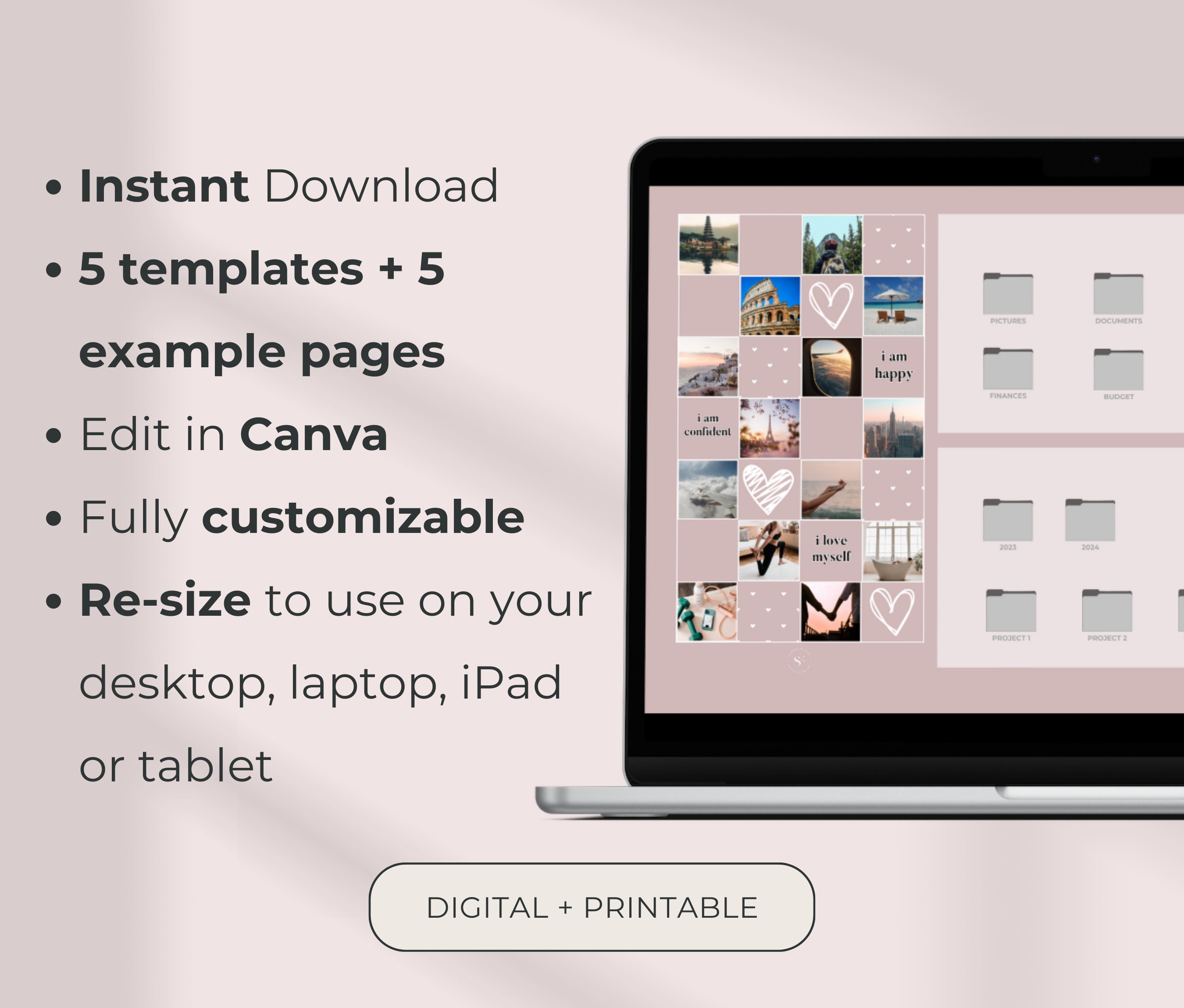 Background Wallpaper Organizer Set, 2024 Vision Board Digital Desktop ...