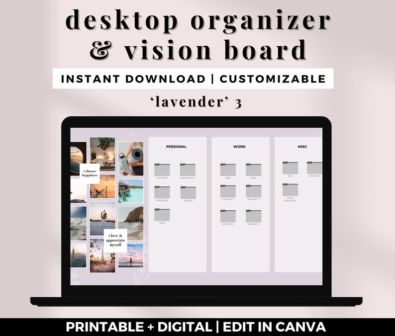 EDITABLE Desktop Wallpaper Organizer Aesthetic, Vision Board Kit ...