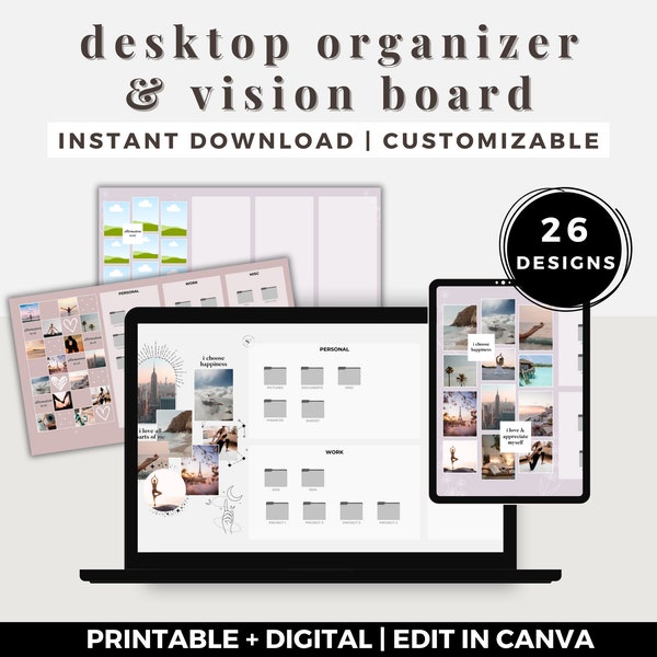 EDITABLE Desktop Wallpaper Organizer Aesthetic, Vision Board Kit ...