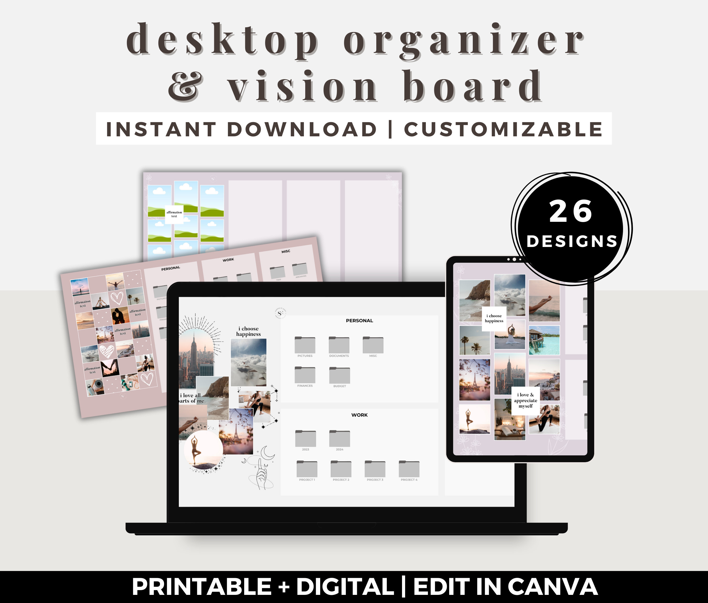 Canva Editable Vision Board Digital Vision Board Kit, 2024 Visions ...