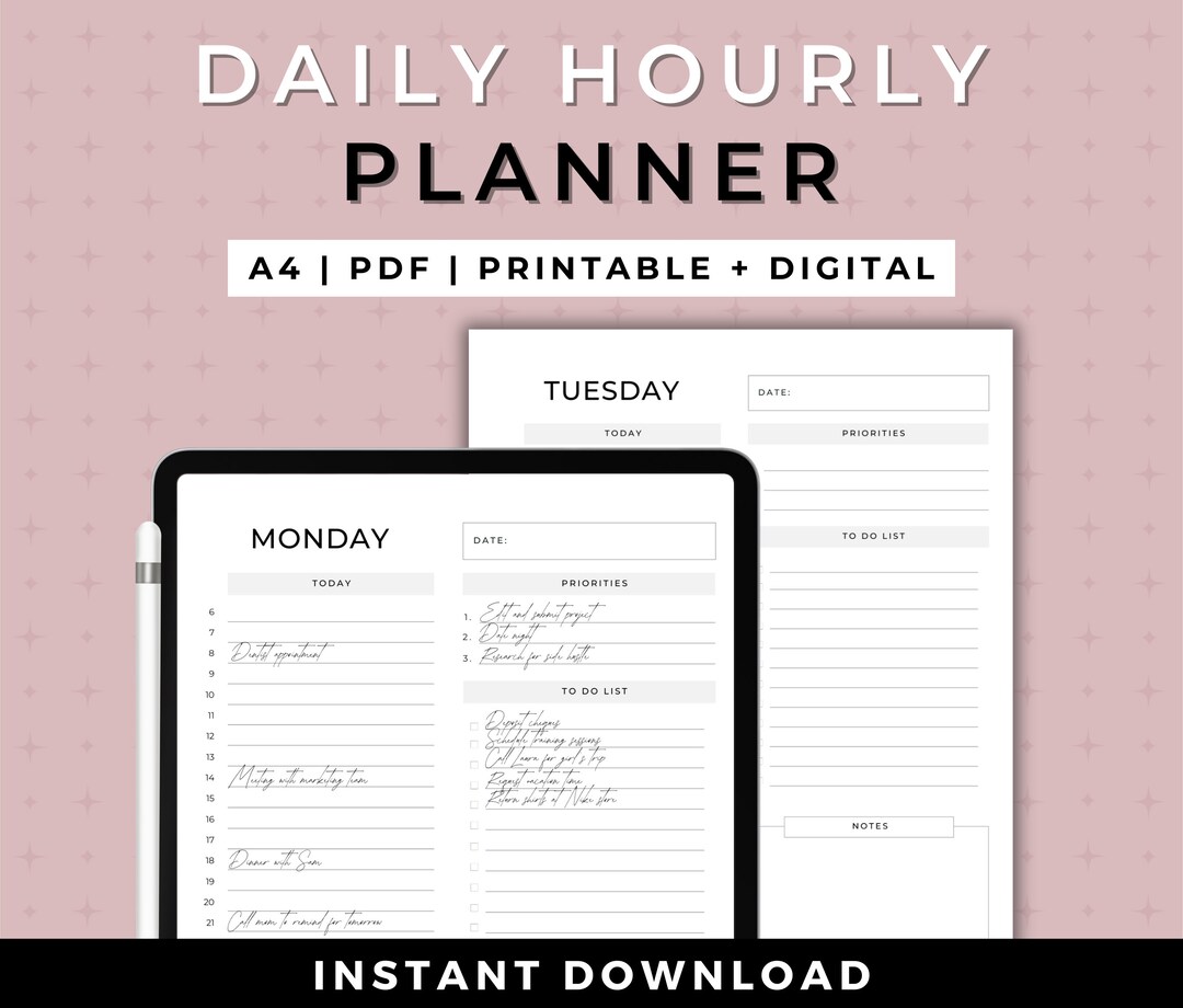 HOURLY PLANNER DIGITAL Printable Pdf, Hourly Planner Goodnotes Hourly ...
