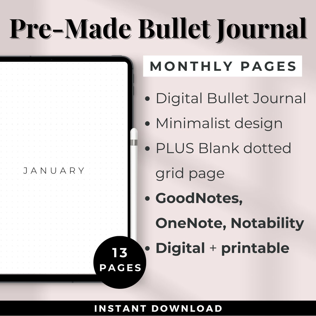 PREMADE BULLET JOURNAL Printable Bujo Pages Monthly Covers, Bullet ...