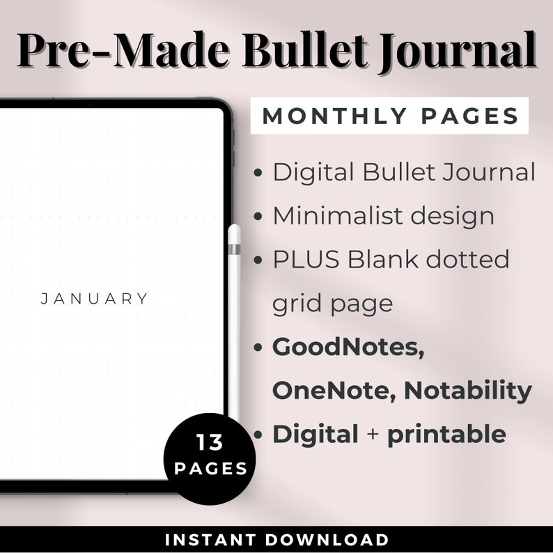 PREMADE BULLET JOURNAL Printable Bujo Pages Monthly Covers, Bullet ...
