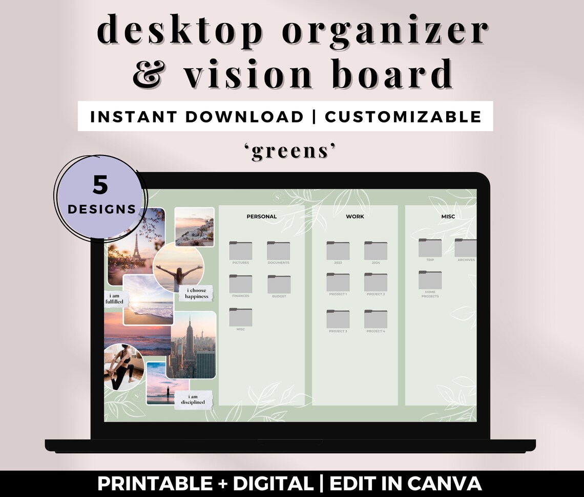 CANVA EDITABLE Vision Board Desktop Wallpaper Organizer Aesthetic ...