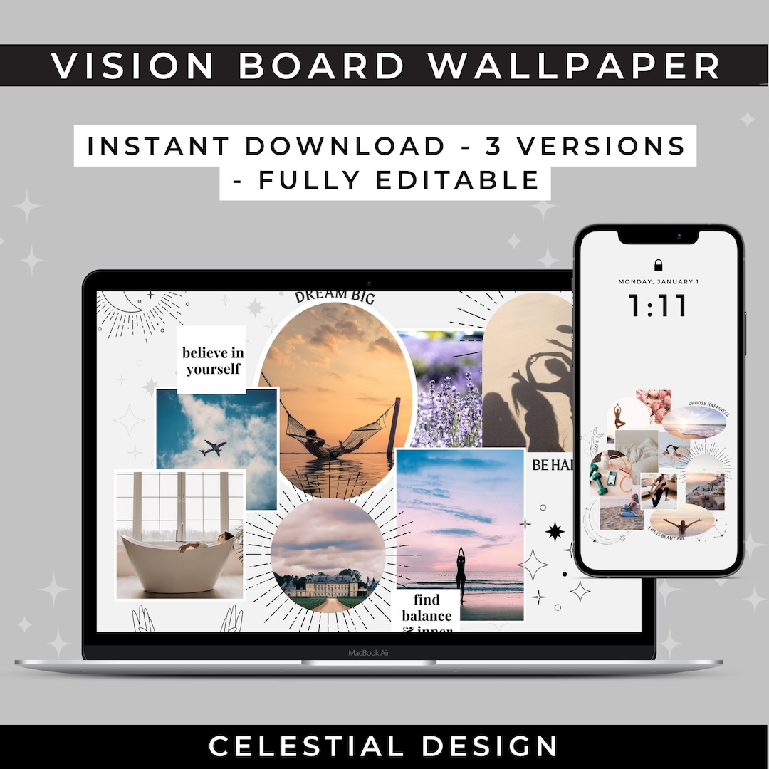 VISION BOARD Digital Desktop Wallpaper 2023 Desktop Wallpaper Cute ...