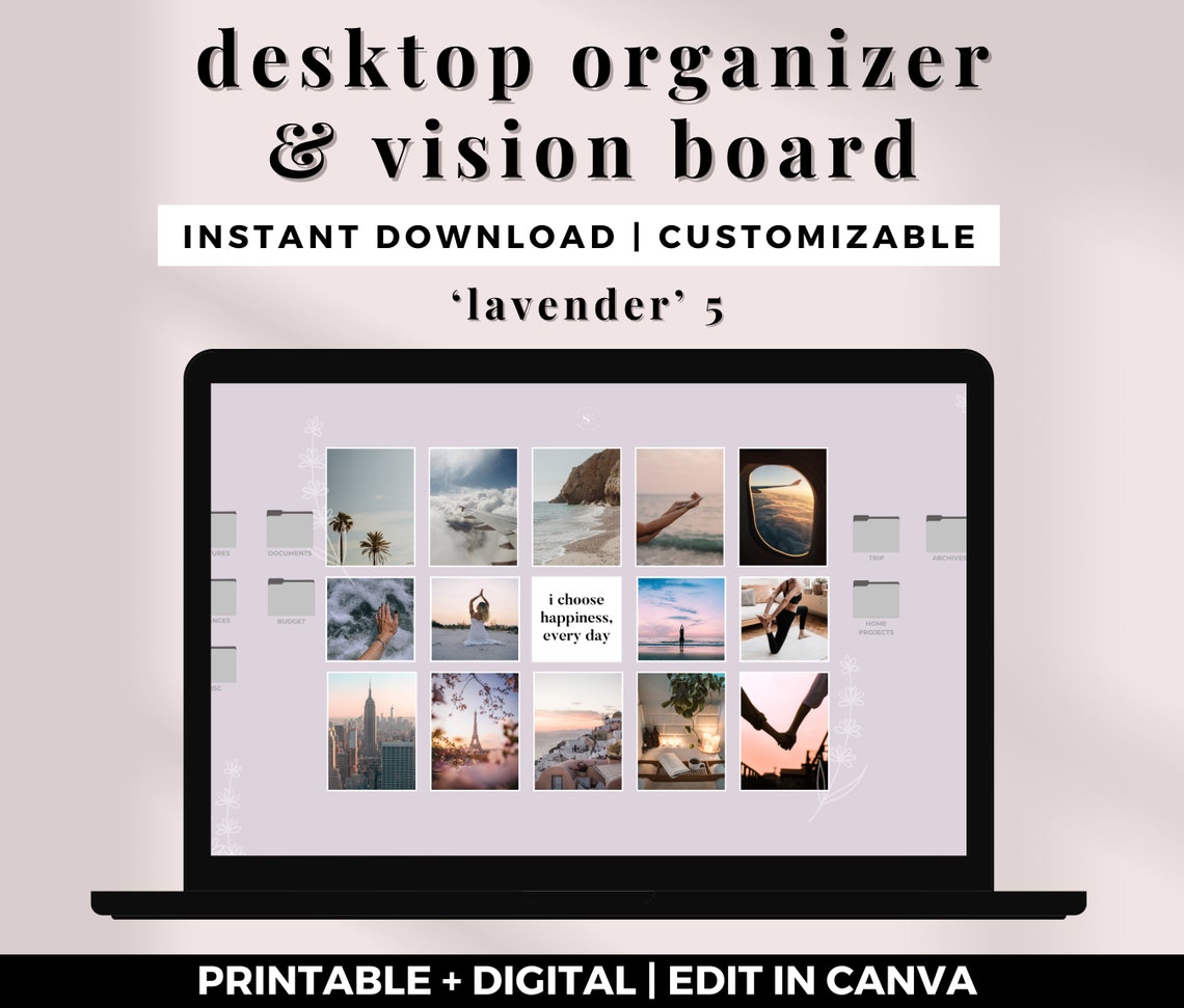 EDITABLE Desktop Wallpaper Organizer Aesthetic, Vision Board Kit ...