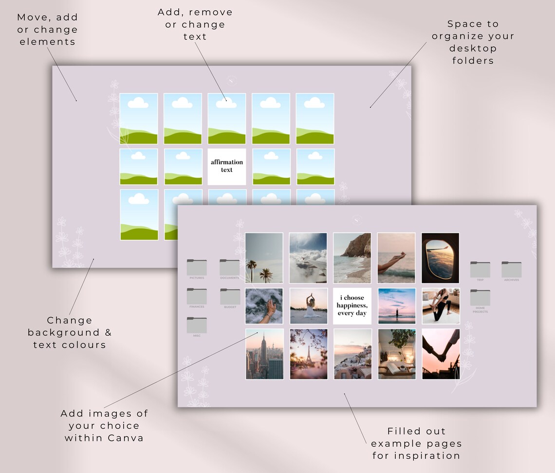 EDITABLE Desktop Wallpaper Organizer Aesthetic, Vision Board Kit ...