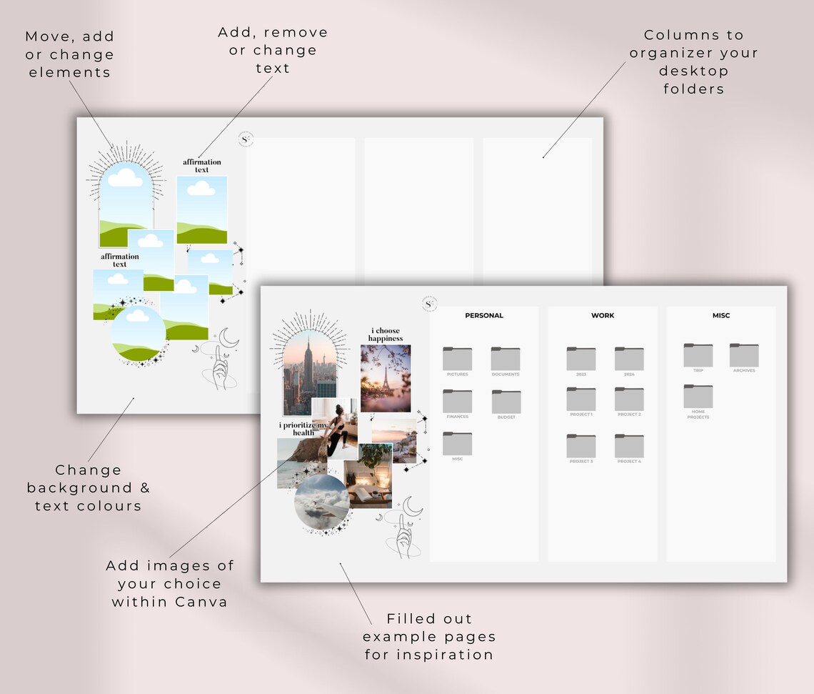 EDITABLE Desktop Wallpaper Organizer Aesthetic, Vision Board Kit ...