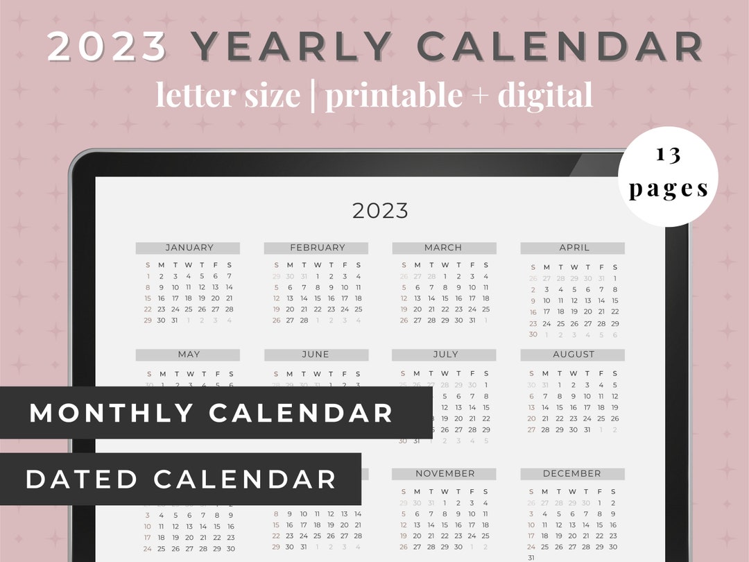 2023 Monthly Calendar (printable, Landscape, Letter Size), Minimalist ...