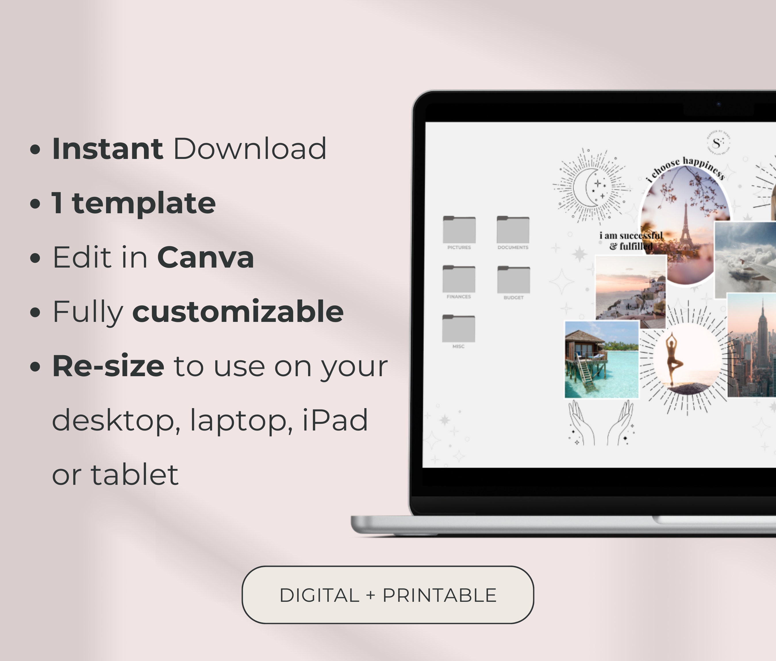 EDITABLE Desktop Wallpaper Organizer Aesthetic, Vision Board Kit ...