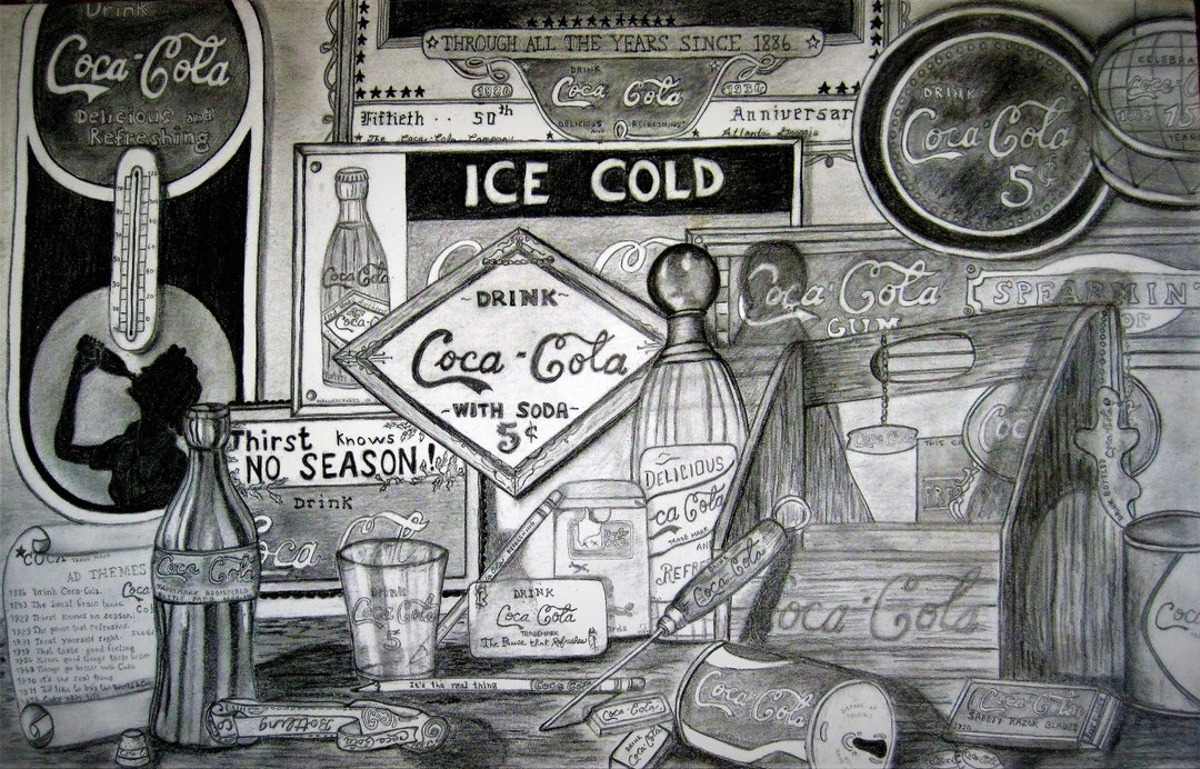 Graphite Pencil Drawing coca-cola Memorabilia - Etsy