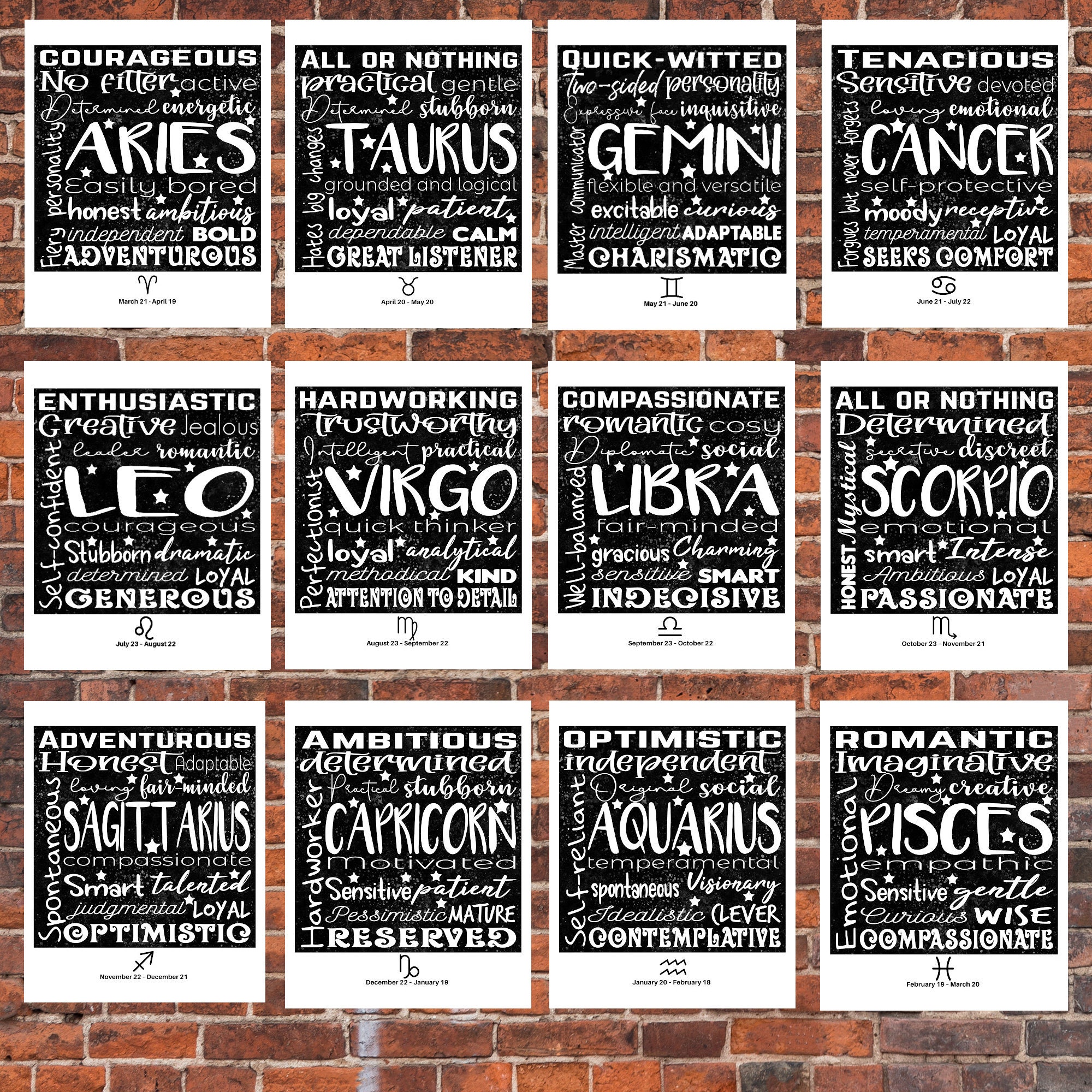 ALL 12 ZODIAC Signs | PRINTABLE Art | Personality Traits and Symbols - Etsy