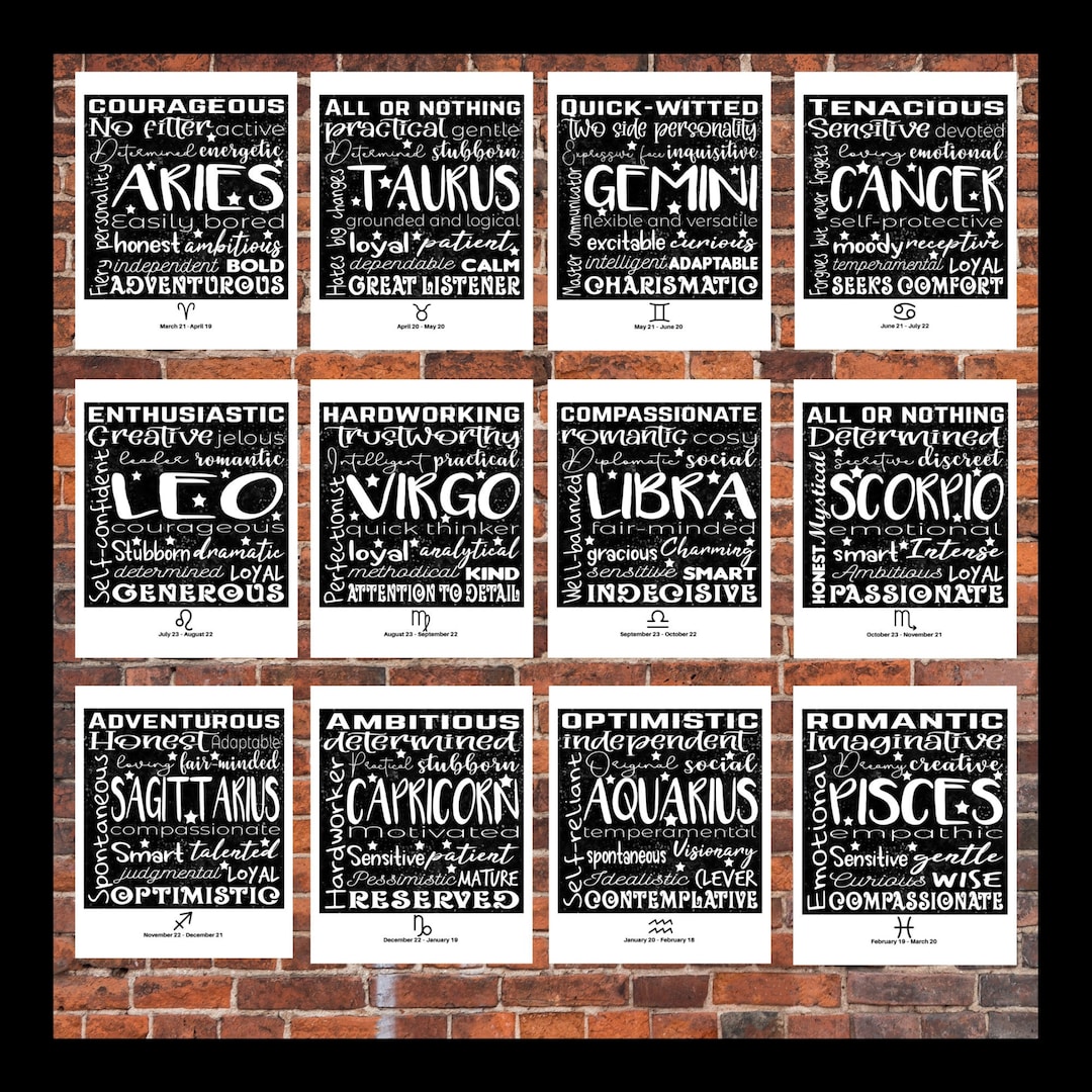 ALL 12 ZODIAC Signs PRINTABLE Art Personality Traits and - Etsy