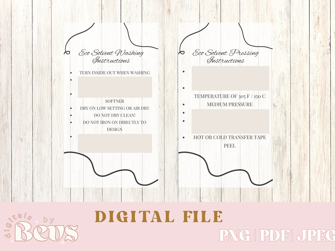 Eco Solvent Iron On/washing Instructions Template, Printable Iron-on ...