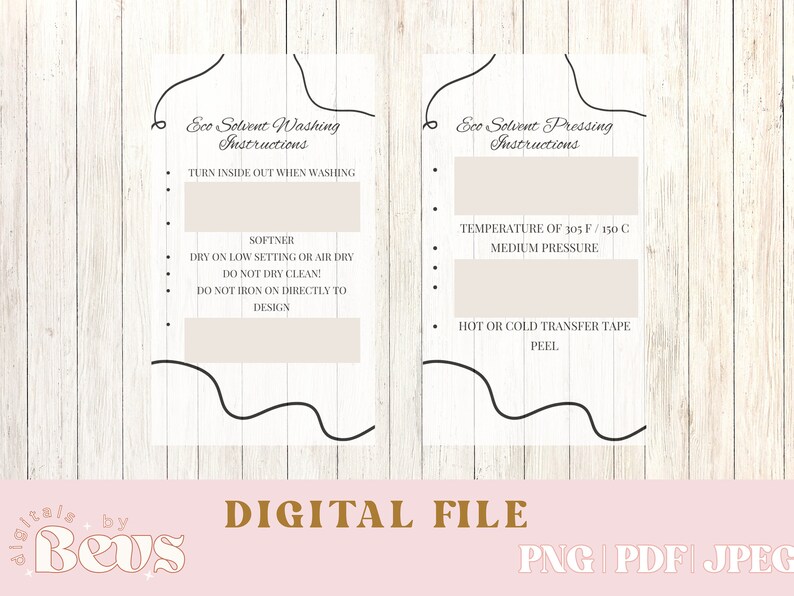 Eco Solvent Iron On/washing Instructions Template, Printable Iron-on ...