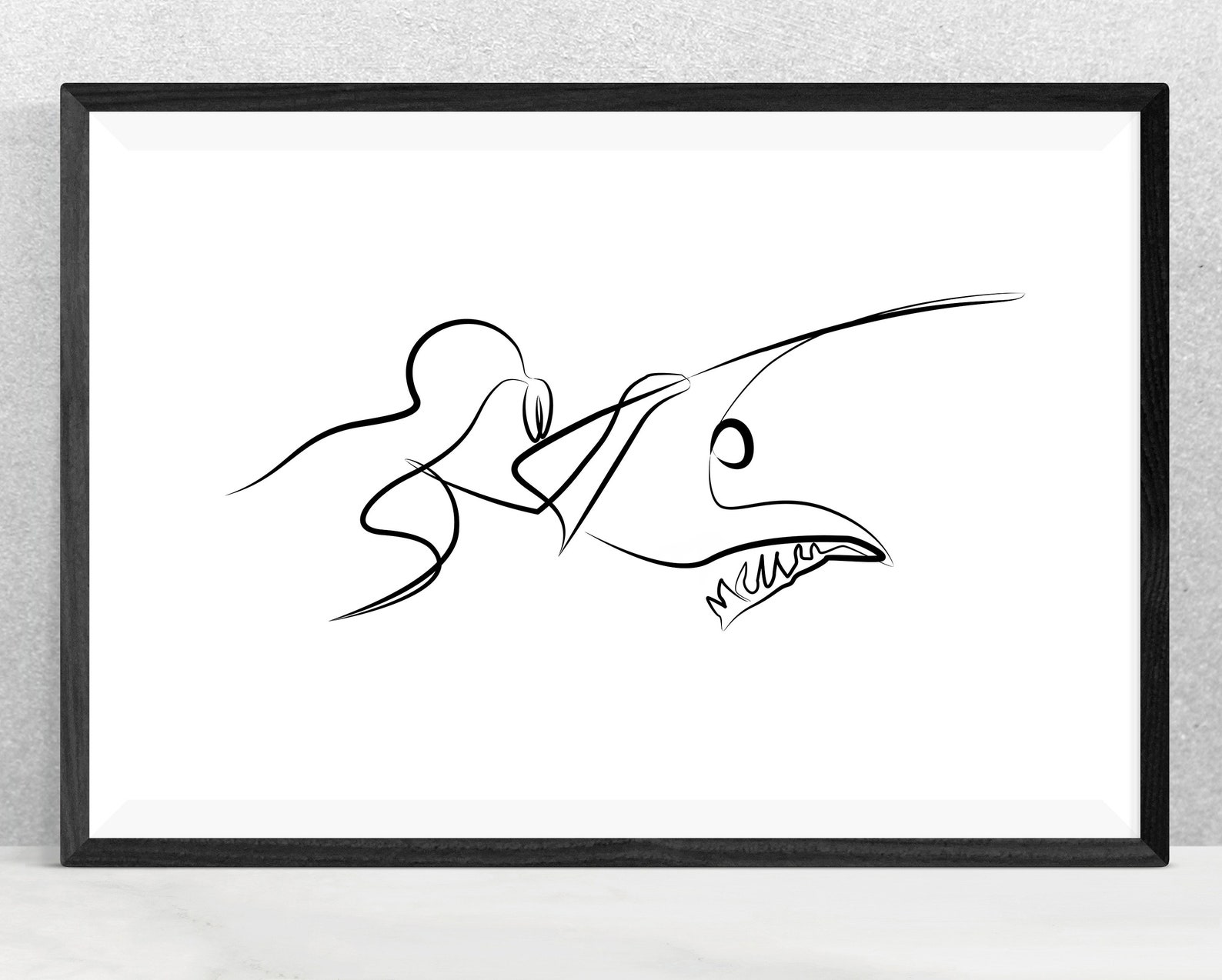 Printable One Line Art of Scuba Diver and Shark Face to Face. - Etsy