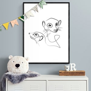 Printable One Line Art of Meerkats. Minimalist Art of Meerkats Faces in ...