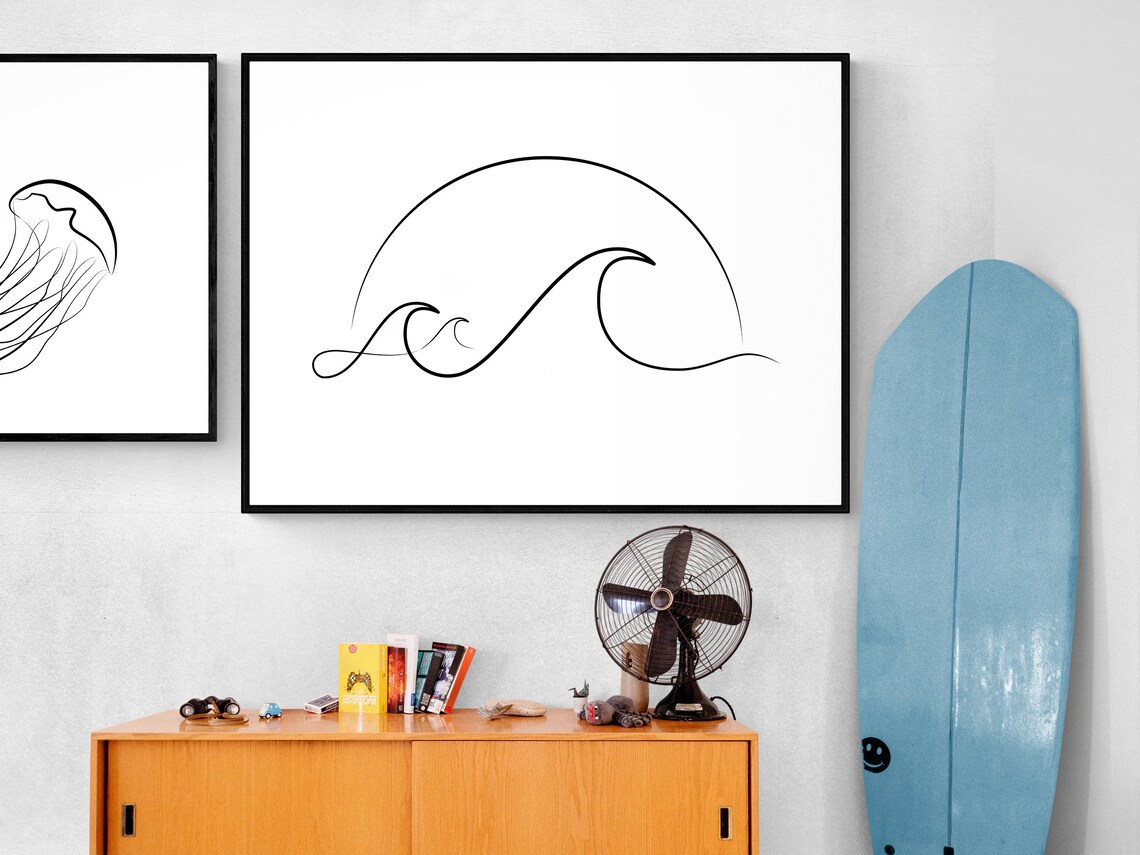 Printable One Line Drawing of Waves and Sun. One Line Art of - Etsy