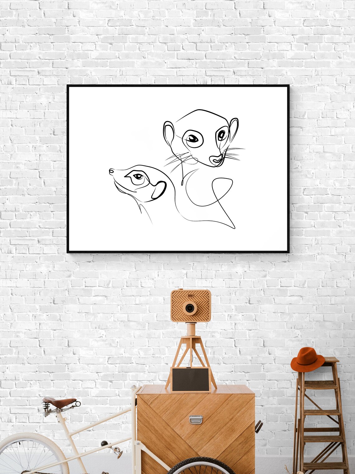 Printable One Line Art of Meerkats. Minimalist Art of Meerkats Faces in ...