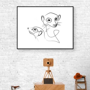 Printable One Line Art of Meerkats. Minimalist Art of Meerkats Faces in ...
