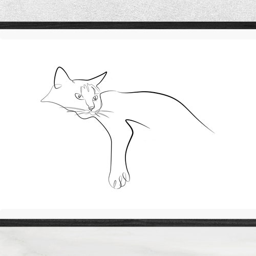 One Line Drawing Cat Print Printable Wall Art Minimalist Cat Etsy