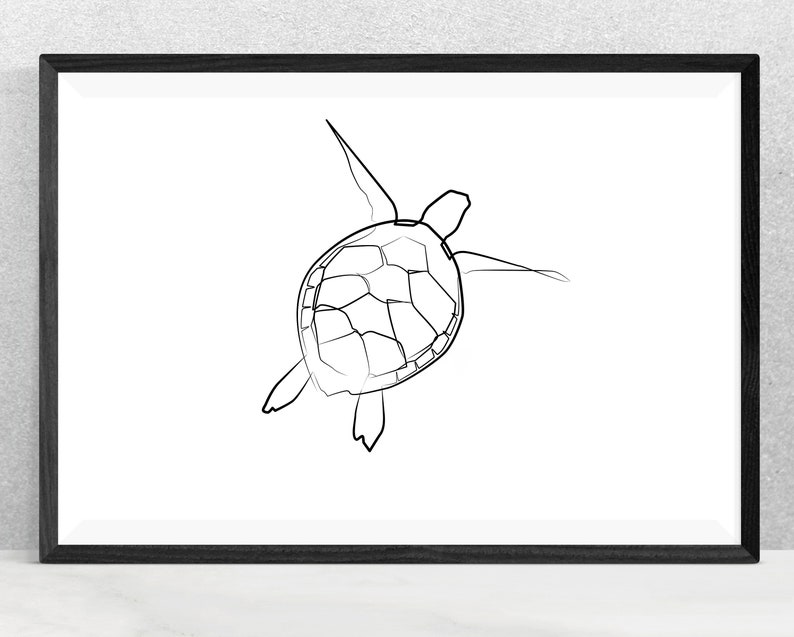 Dibujo de una línea de tortuga marina. Imprimible minimalista One Line ...