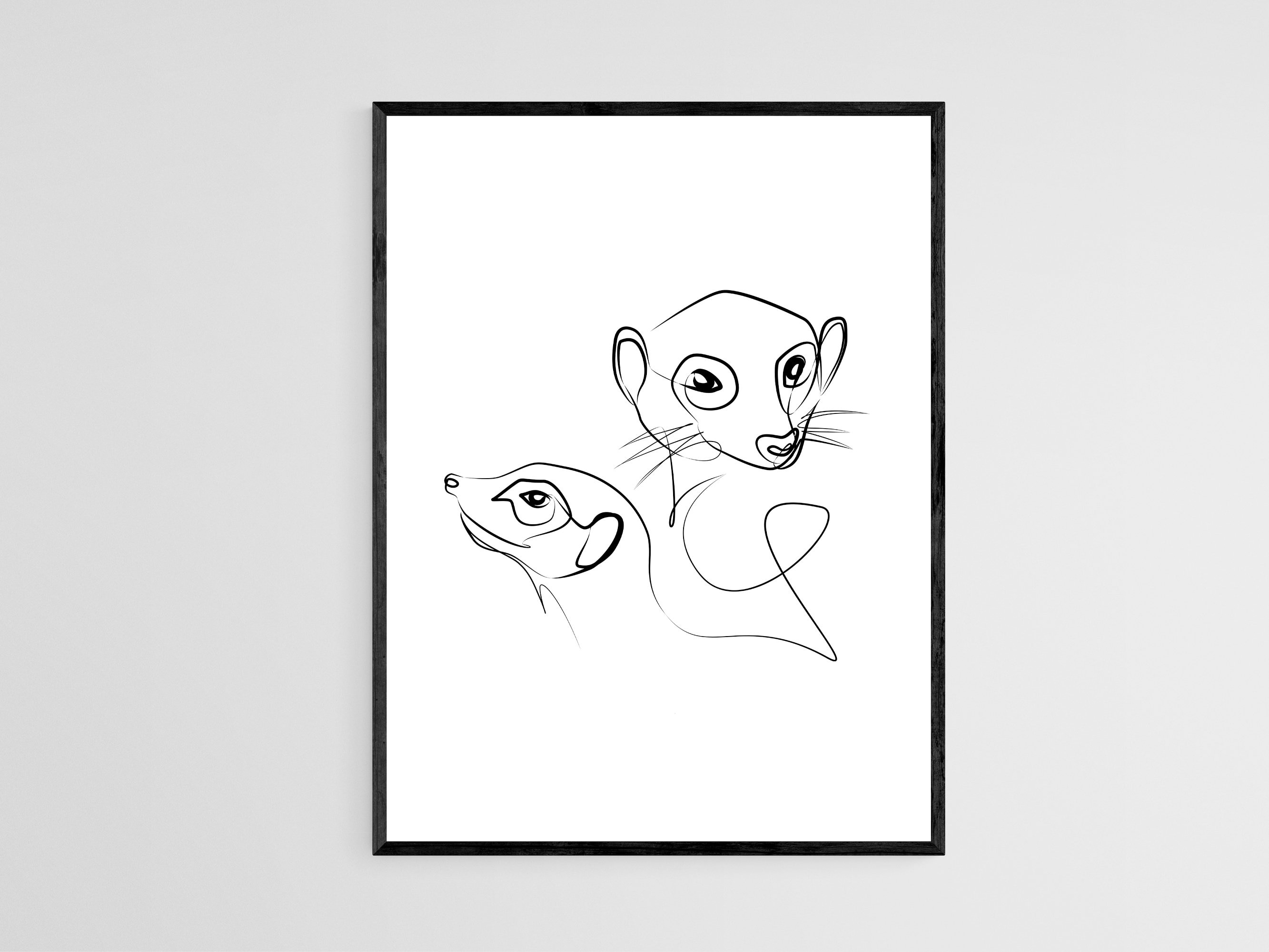 Printable One Line Art of Meerkats. Minimalist Art of Meerkats Faces in ...