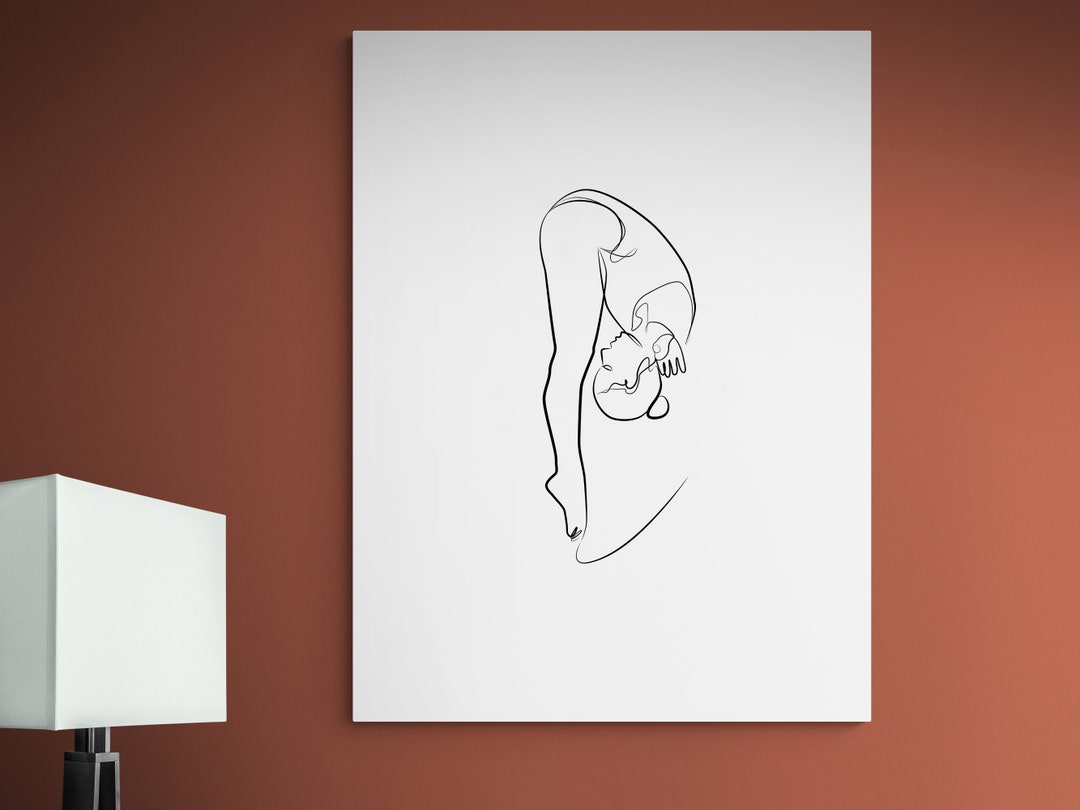 Diver printable one line art. Minimalist one line drawing of woman high ...