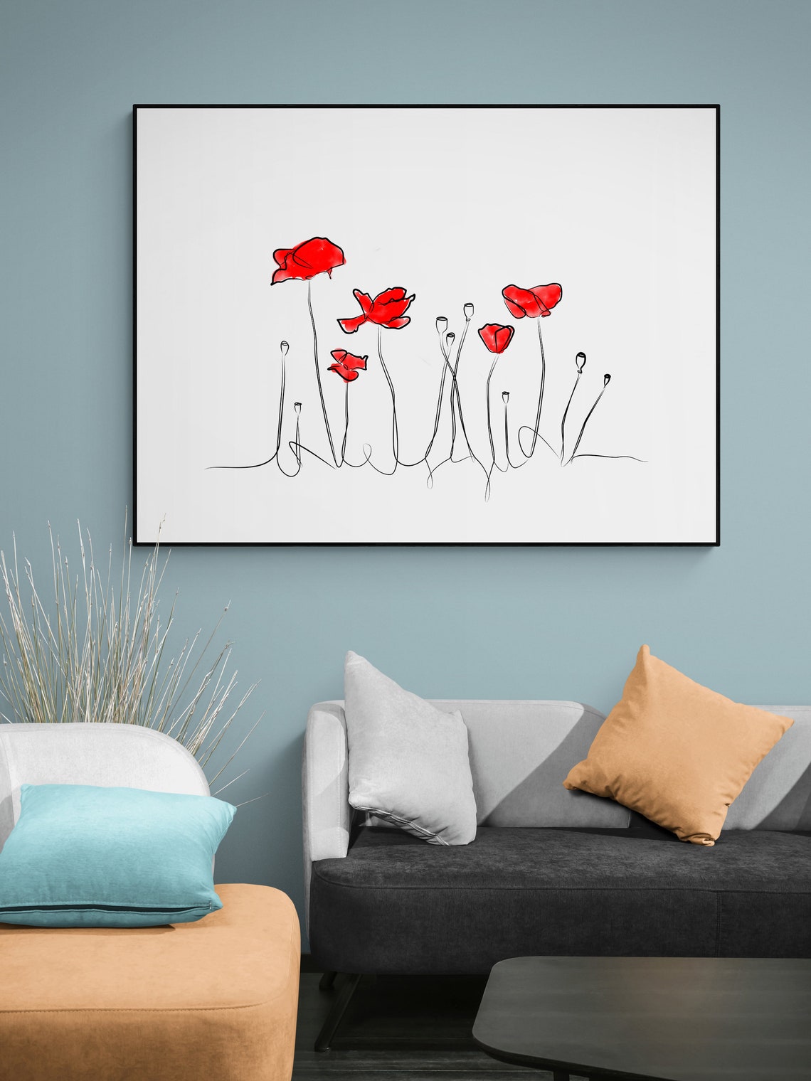 Poppy Printable One Line Art. Wall Art of Red Poppy Flowers With ...