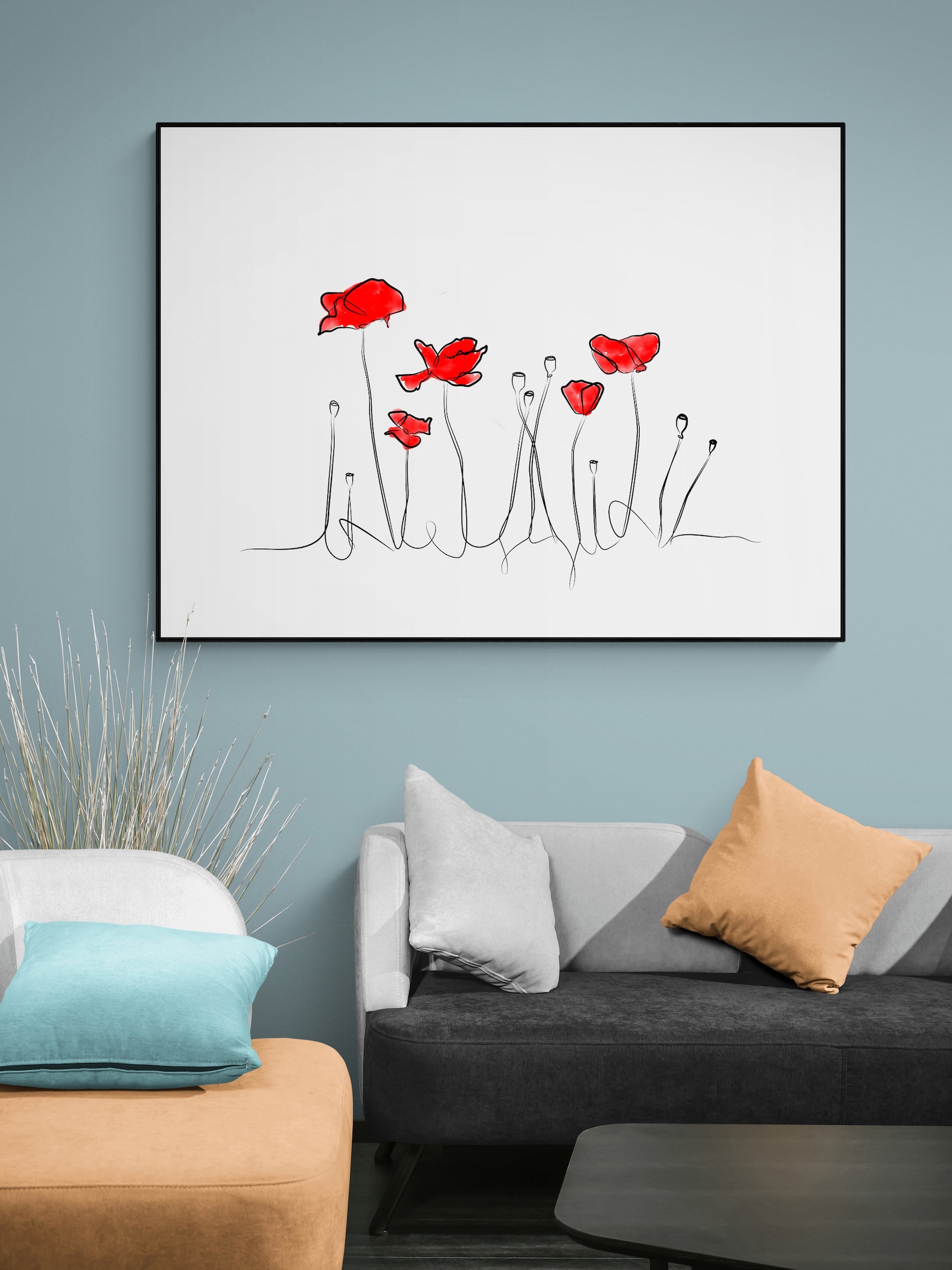 Poppy Printable One Line Art. Wall Art of Red Poppy Flowers With ...