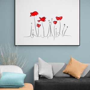 Poppy Printable One Line Art. Wall Art of Red Poppy Flowers With ...