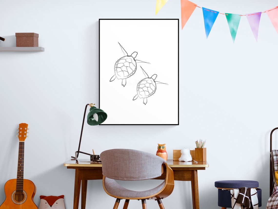 Printable One Line Art of Turtles. Sea Turtle Single Line Art ...