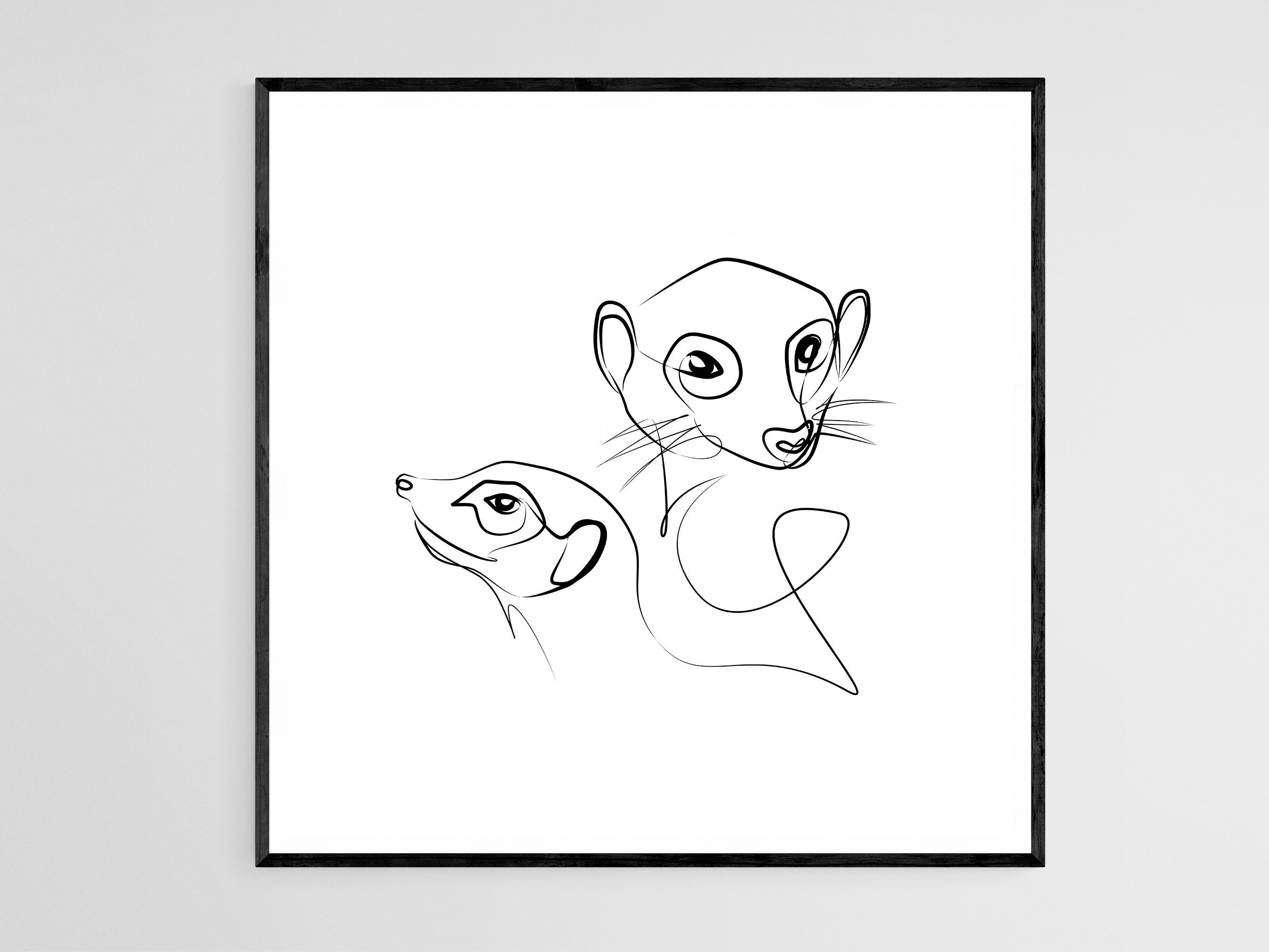 Printable One Line Art of Meerkats. Minimalist Art of Meerkats Faces in ...