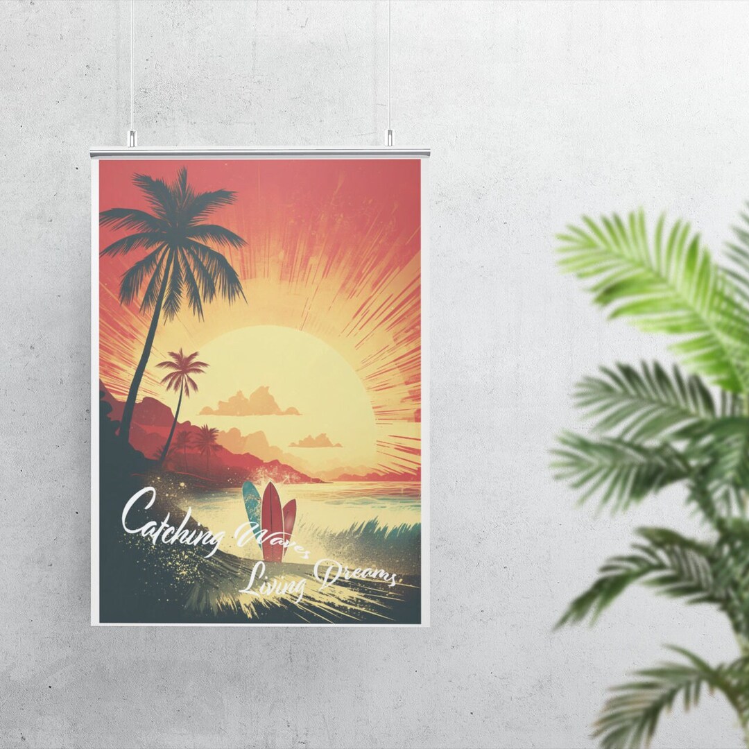 Surf Poster in Retro Style. Printable Surfboard Wall Art. Digital ...