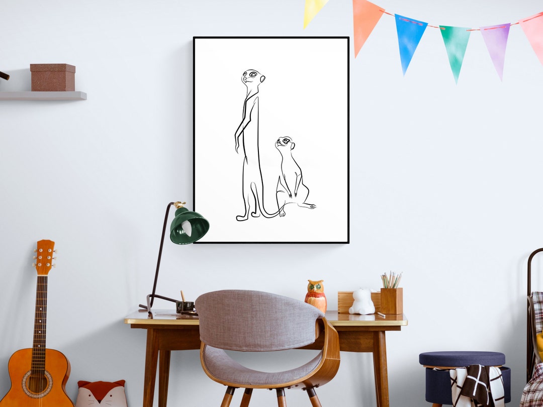Printable One Line Drawing of Meerkats. Minimalist Wall Art of Meerkats ...
