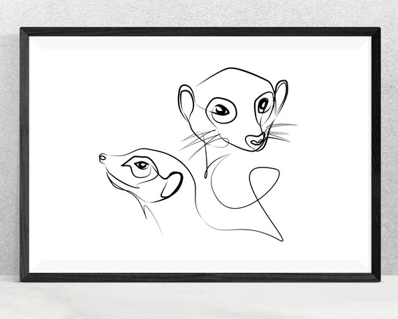 Printable One Line Art of Meerkats. Minimalist Art of Meerkats | Etsy