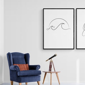 Printable One Line Drawing of Waves and Sun. One Line Art of - Etsy