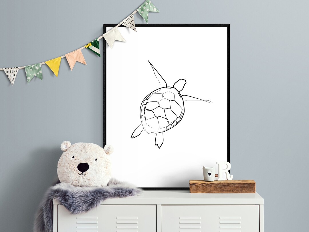 One Line Drawing of Sea Turtle. Printable Minimalist One Line Art of ...