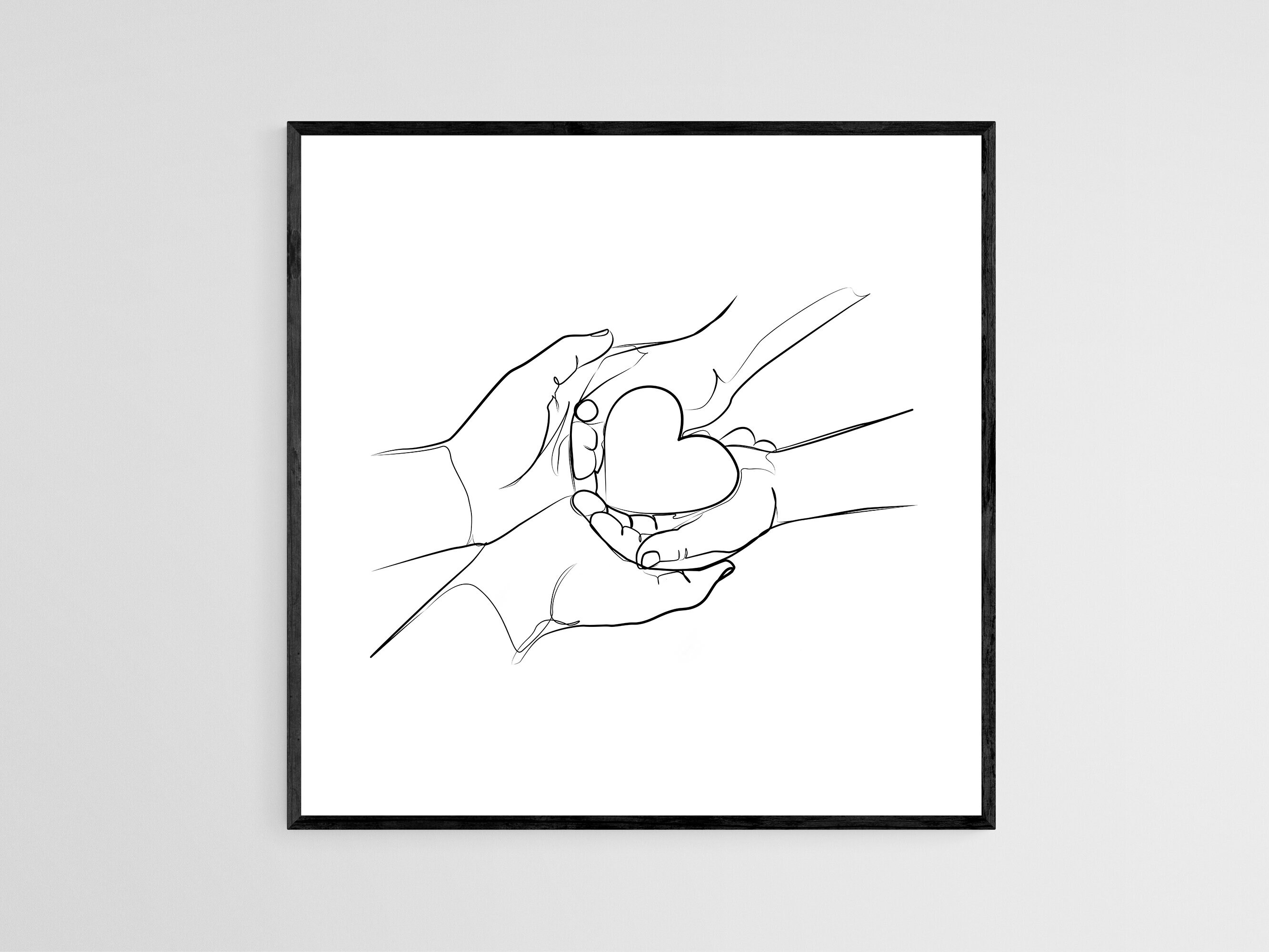 Heart in Hands One Line Art. Minimalist Large Wall Art of Hand - Etsy