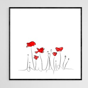 Poppy Printable One Line Art. Wall Art of Red Poppy Flowers With ...