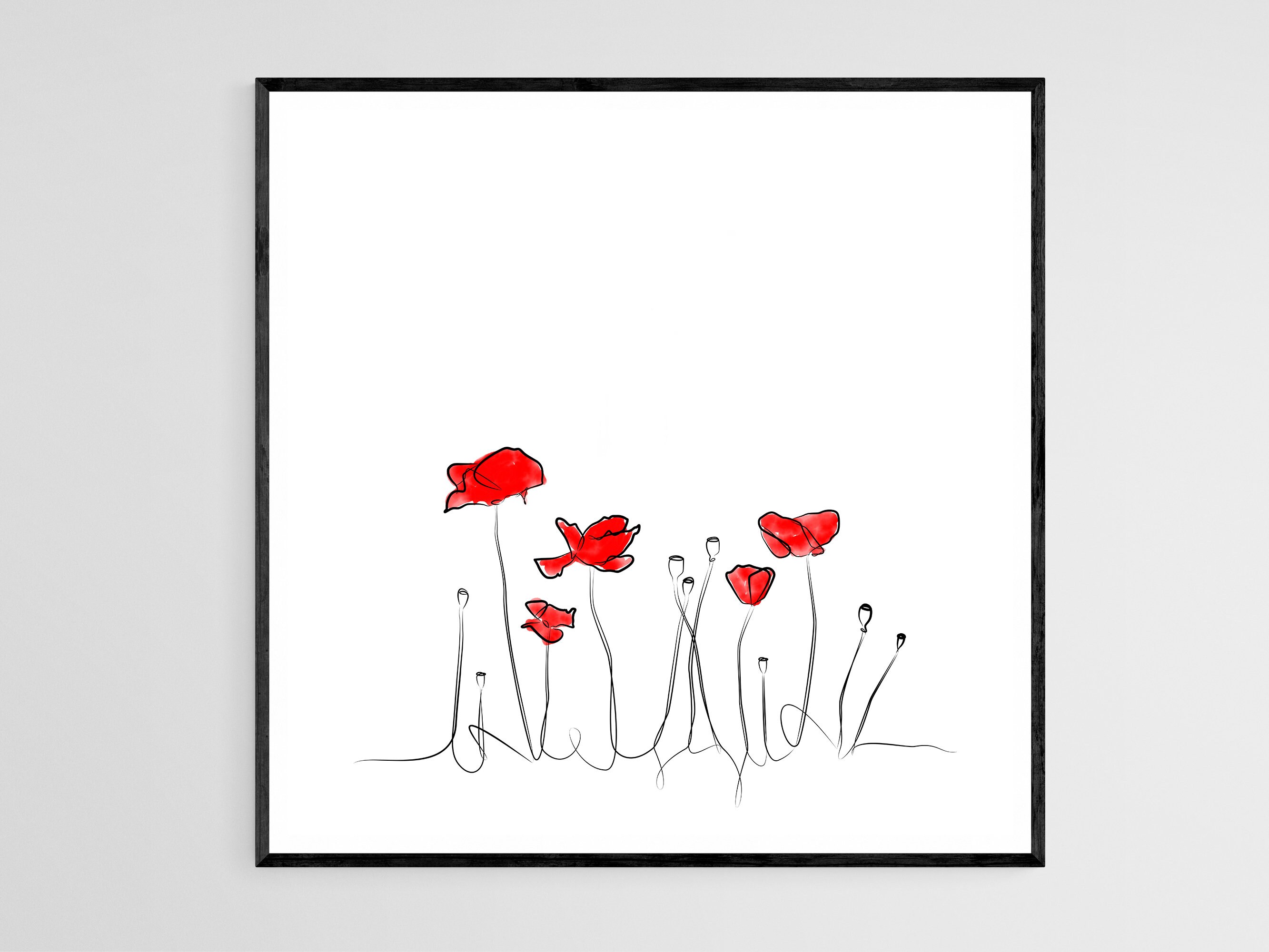 Poppy Printable One Line Art. Wall Art of Red Poppy Flowers With ...