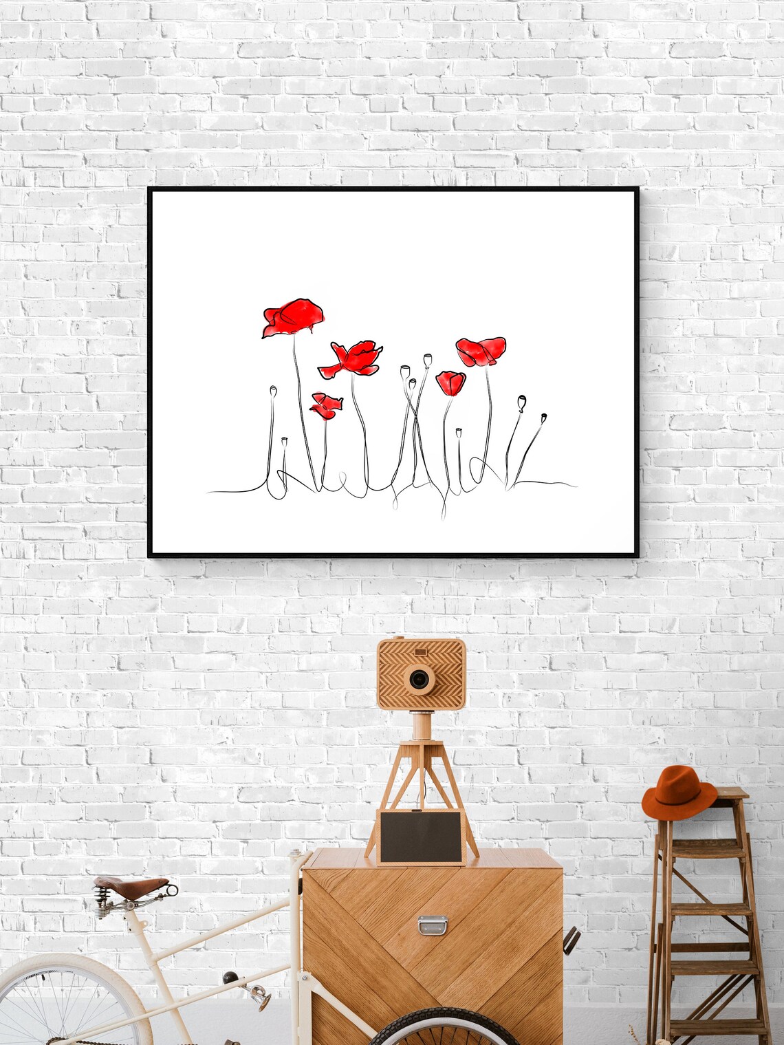 Poppy Printable One Line Art. Wall Art of Red Poppy Flowers With ...