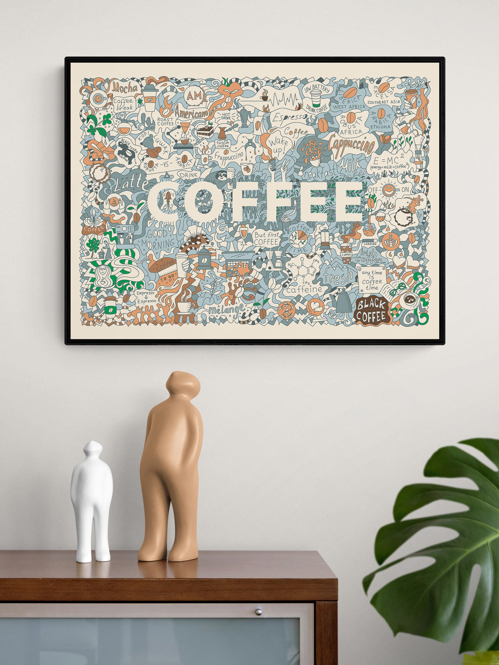 Coffee Doodle Line Art. Coffee Shop Decor. Coffee Theme Poster. Coffee ...