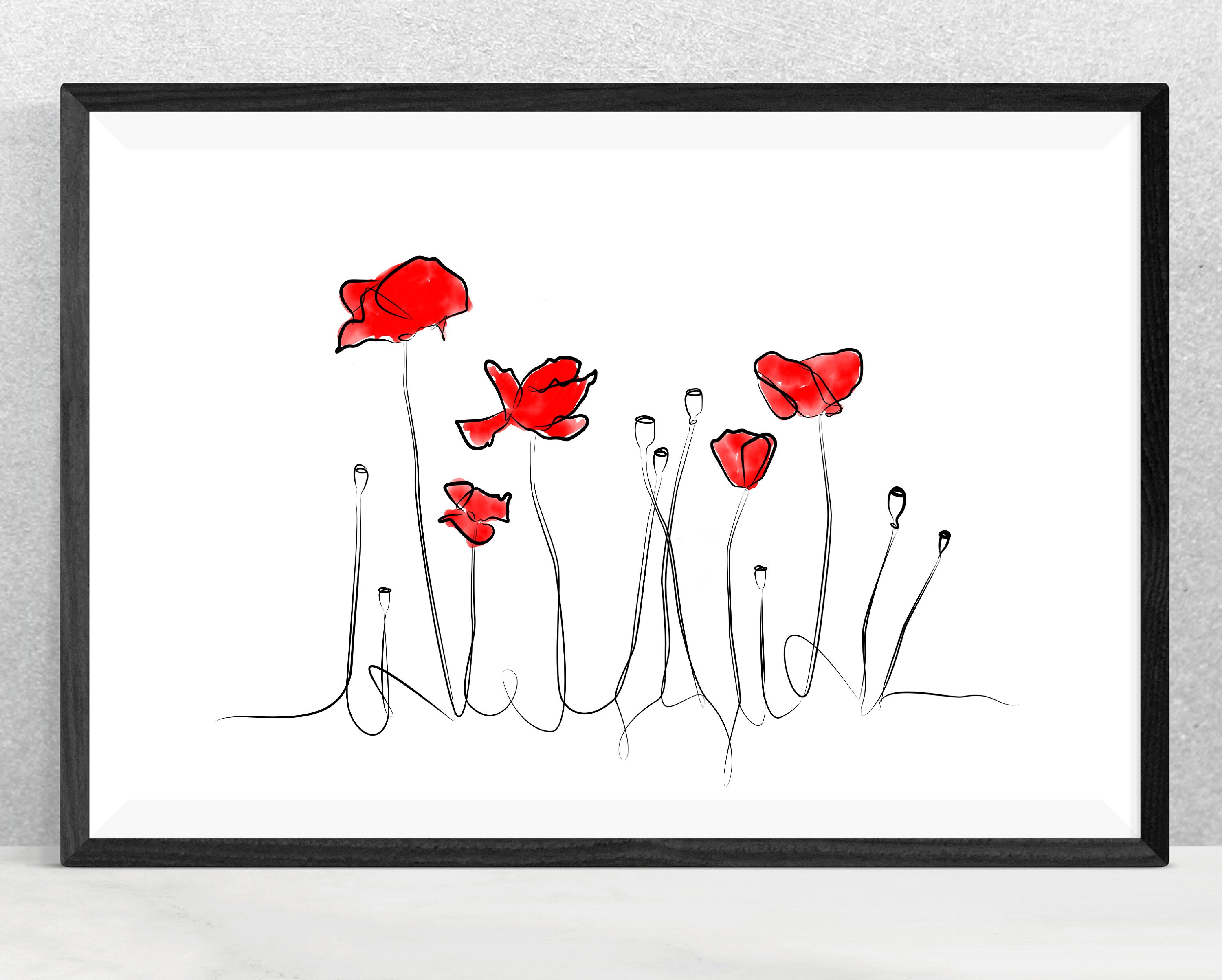 Poppy Printable One Line Art. Wall Art of Red Poppy Flowers With ...
